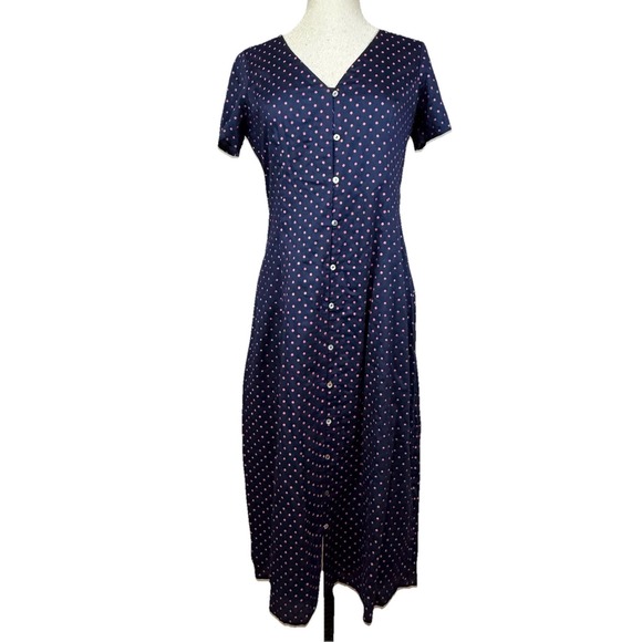 J. Peterman | Dresses | J Peterman Dress Women 6 Blue Red Polka Dot Fit ...